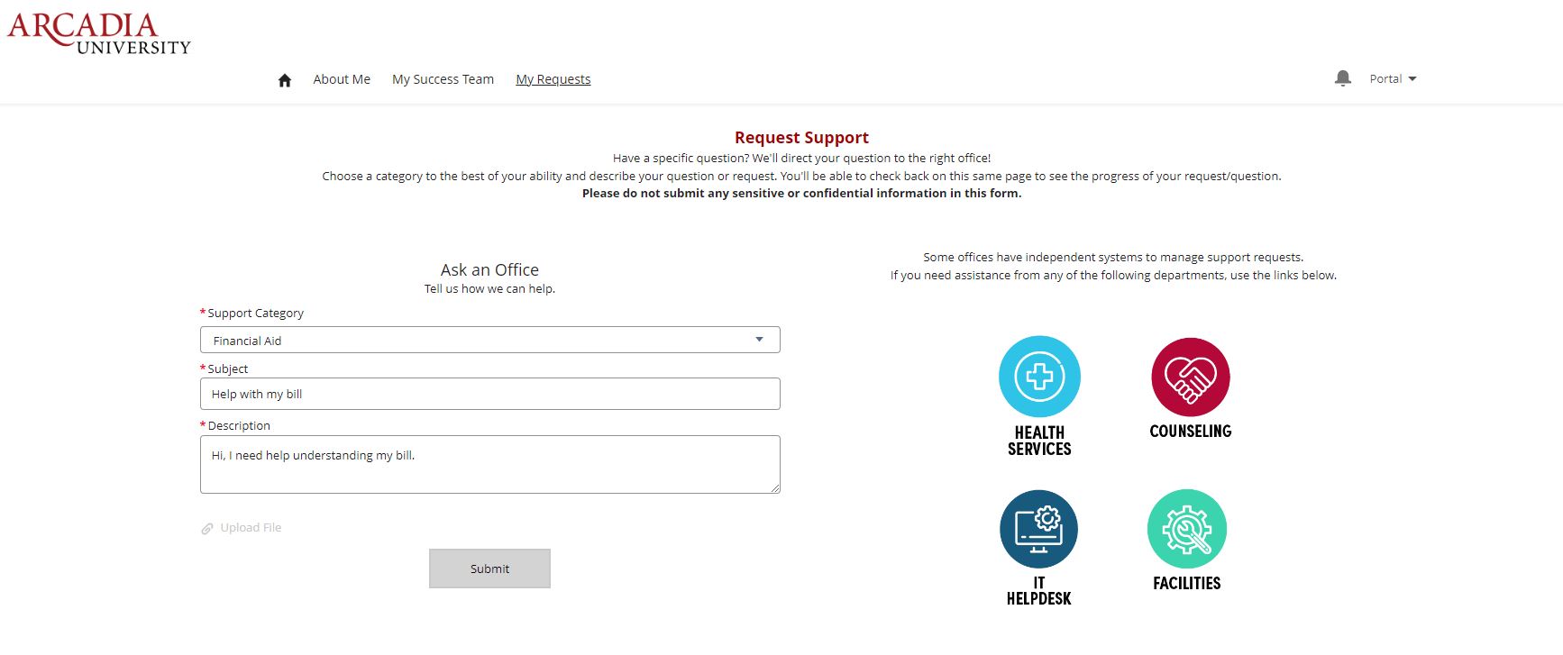 Using the “My Request” Tab – Arcadia University